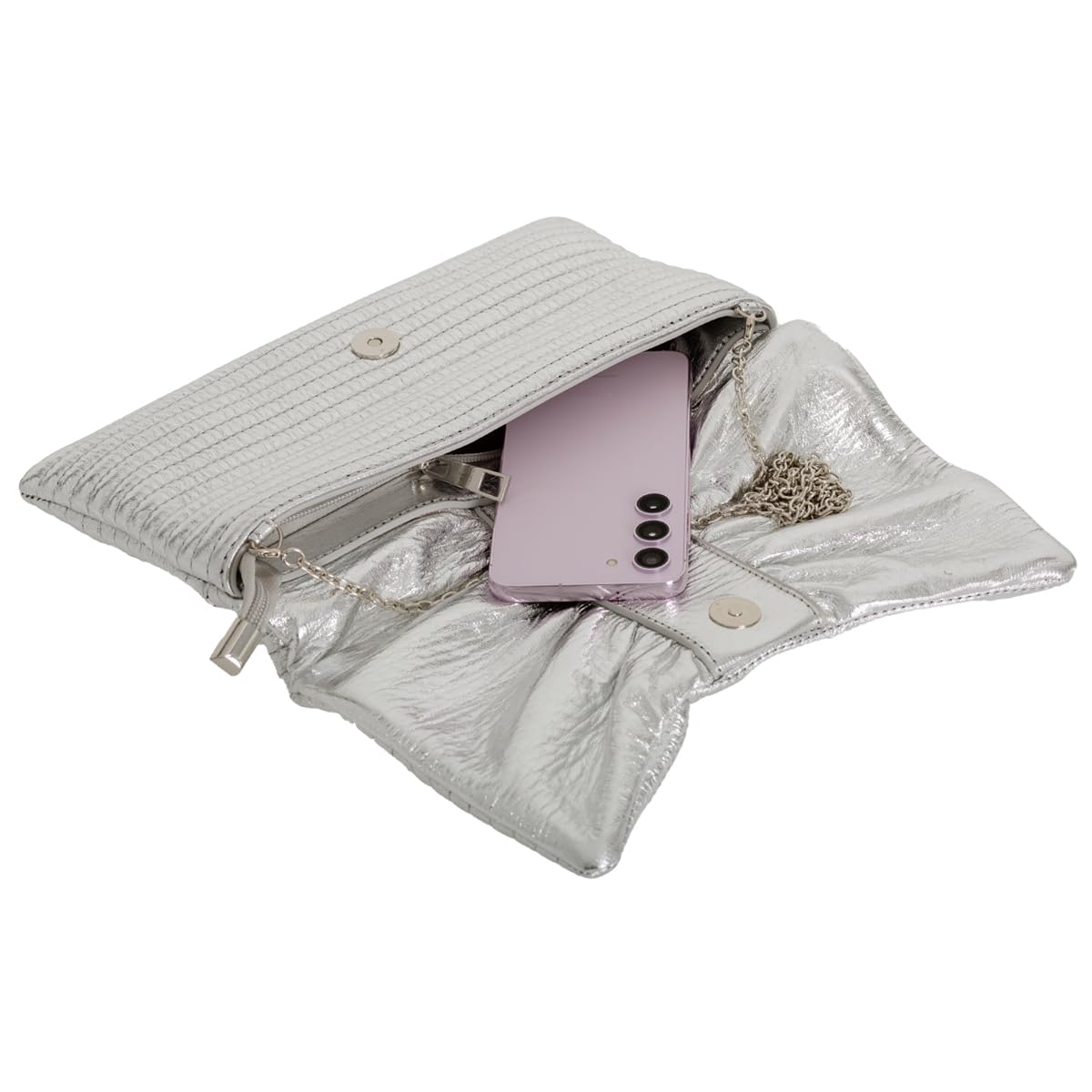 JNB Metallic Quilted Envelope Clutch,Sv44