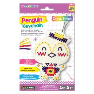 c.s. kids kc12 my penguin keychain, first sewing arts & crafts gifts -crafting keychain | educational diy cross-stitch for kids