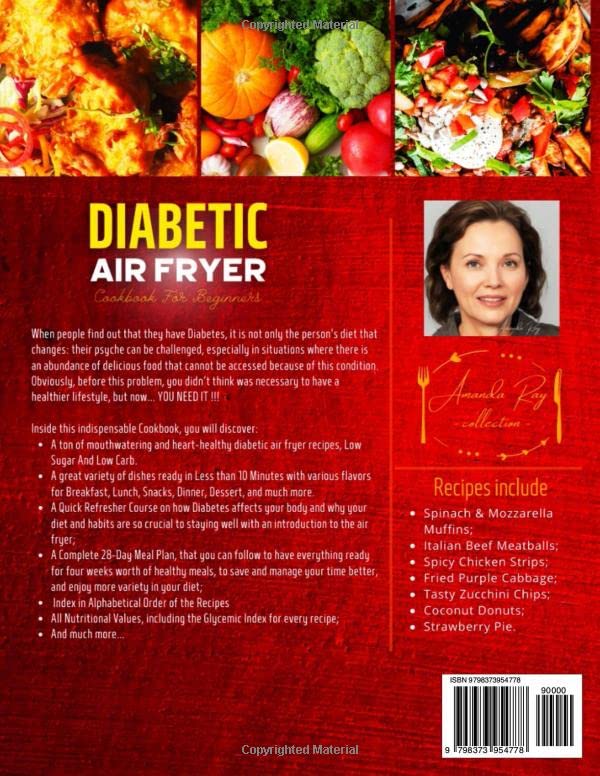 Diabetic Air Fryer Cookbook for Beginners: 1900 Days Quick, Crispy and Healthy Diabetic Friendly Recipes to Take Care of Your Well-Being without Sacrificing Taste | 28-Day Meal Plan for Balanced Meals