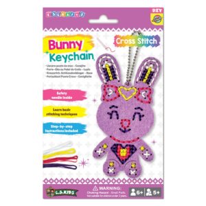 c.s. kids kc07 my bunny keychain, first sewing arts & crafts gifts -crafting keychain | educational diy cross-stitch for kids