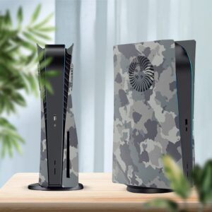 calaxike PS5 Cover Plate with Anti-Scratch, Anti-Fingerprint and Airflow Vents - Grey Camouflage Design