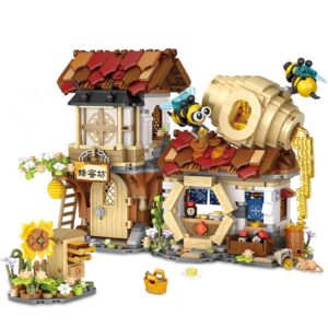 qlt qiaoletong honey workshop mini building blocks, moc creative building toys model set for 7-9 years old girls boys, 1242 pcs simulation architecture construction toy, gift idea for kids adults