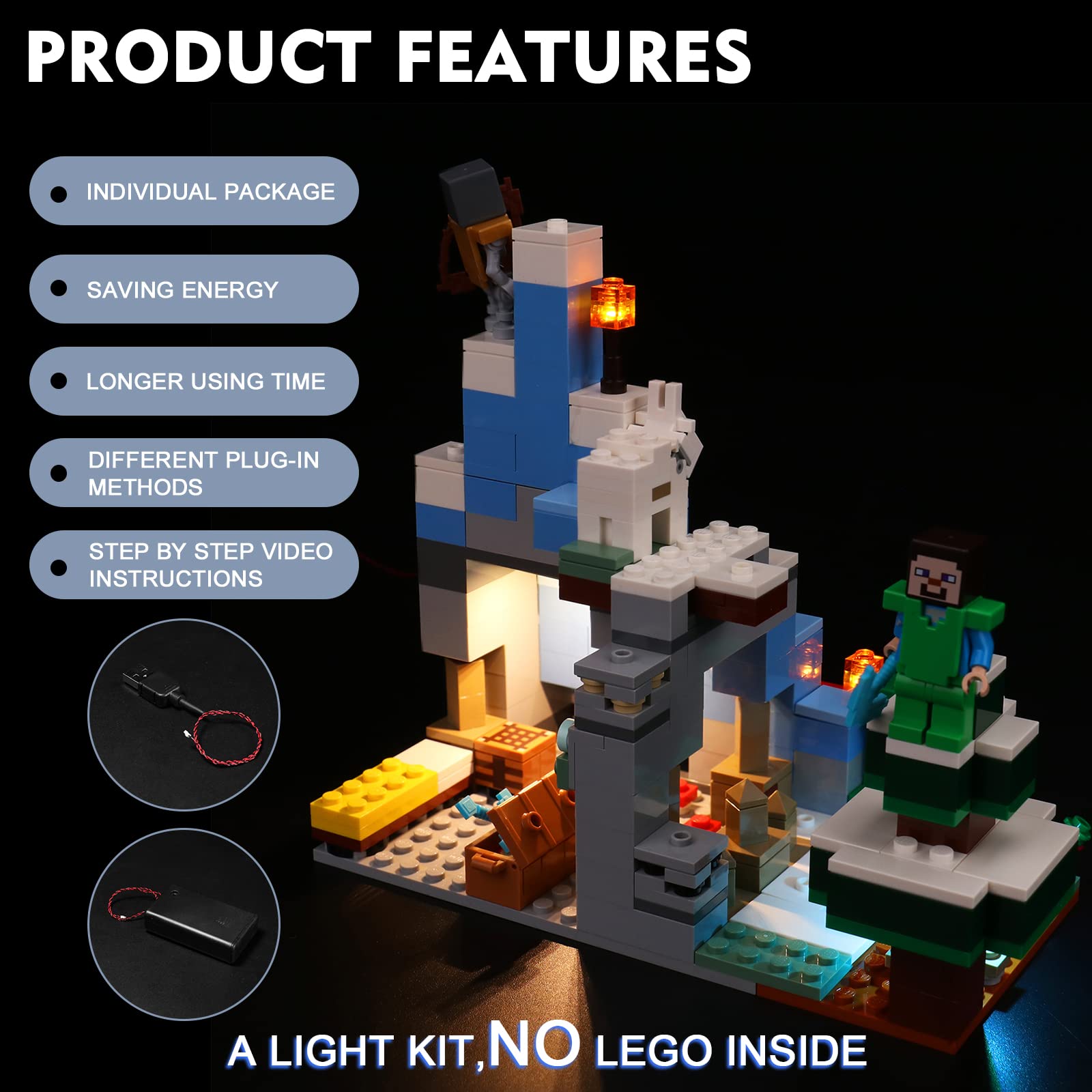 BrickBling LED Light Compatible with Lego The Frozen Peaks 21243 Toy Building Set; Creative Light Compatible with Lego 21243-Lights Only, No Bricks