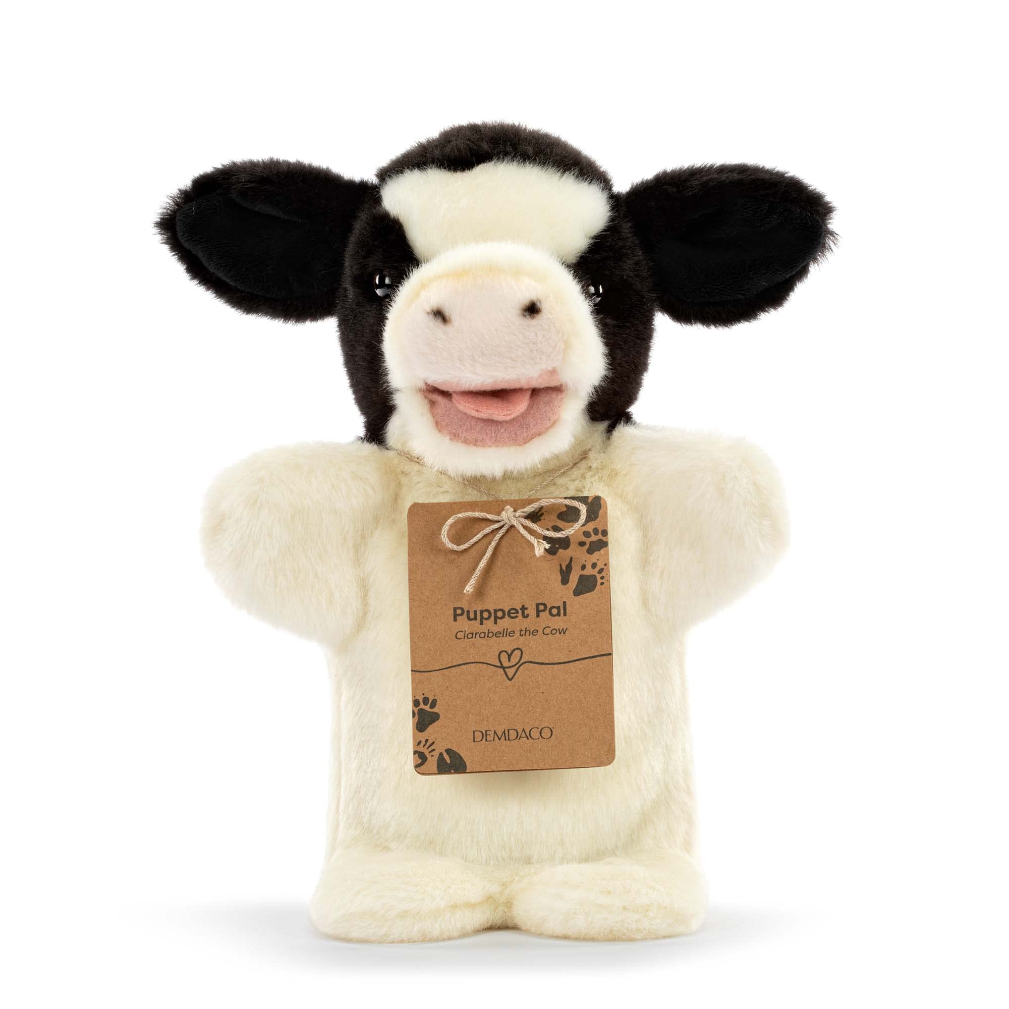 DEMDACO Animalcraft Black and White 11 Inch Stuffed Plush Puppet Clarabelle The Cow