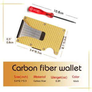 Lywencom Carbon Fiber Wallet,RFID blocking anti-theft card ultra thin cash credit holder black,metal money clip lightweight high classic portable durability (gold)