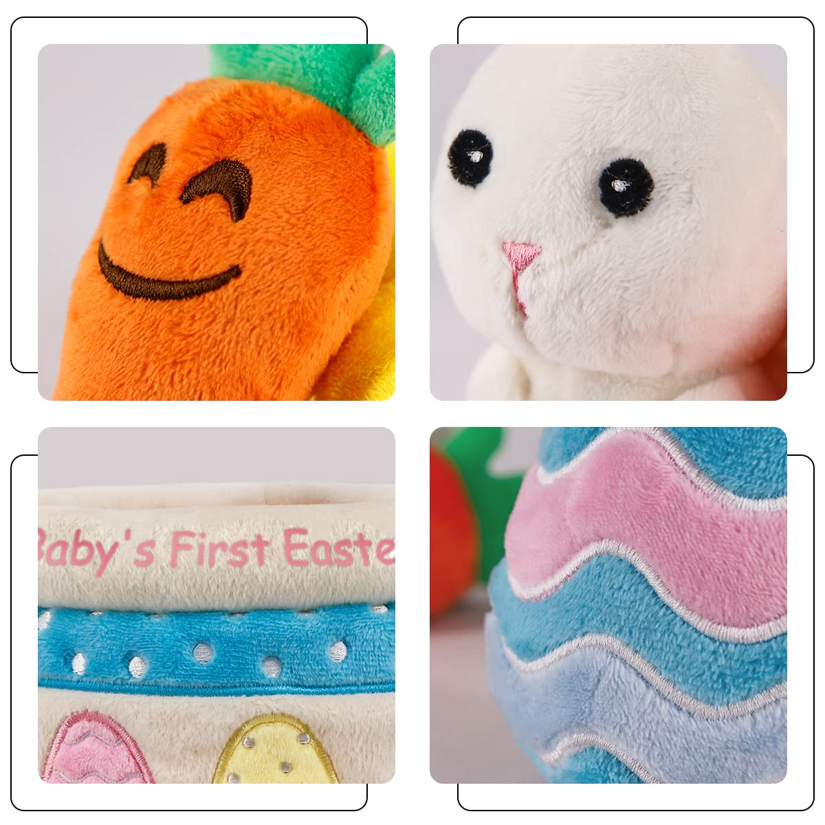 Baby's First Easter Theme Basket Playset, 5ct Stuffed Plush Bunny Chick Carrot Egg for Baby Girls Boys, Party Decorations Favors Stuffers Gifts, Supplies