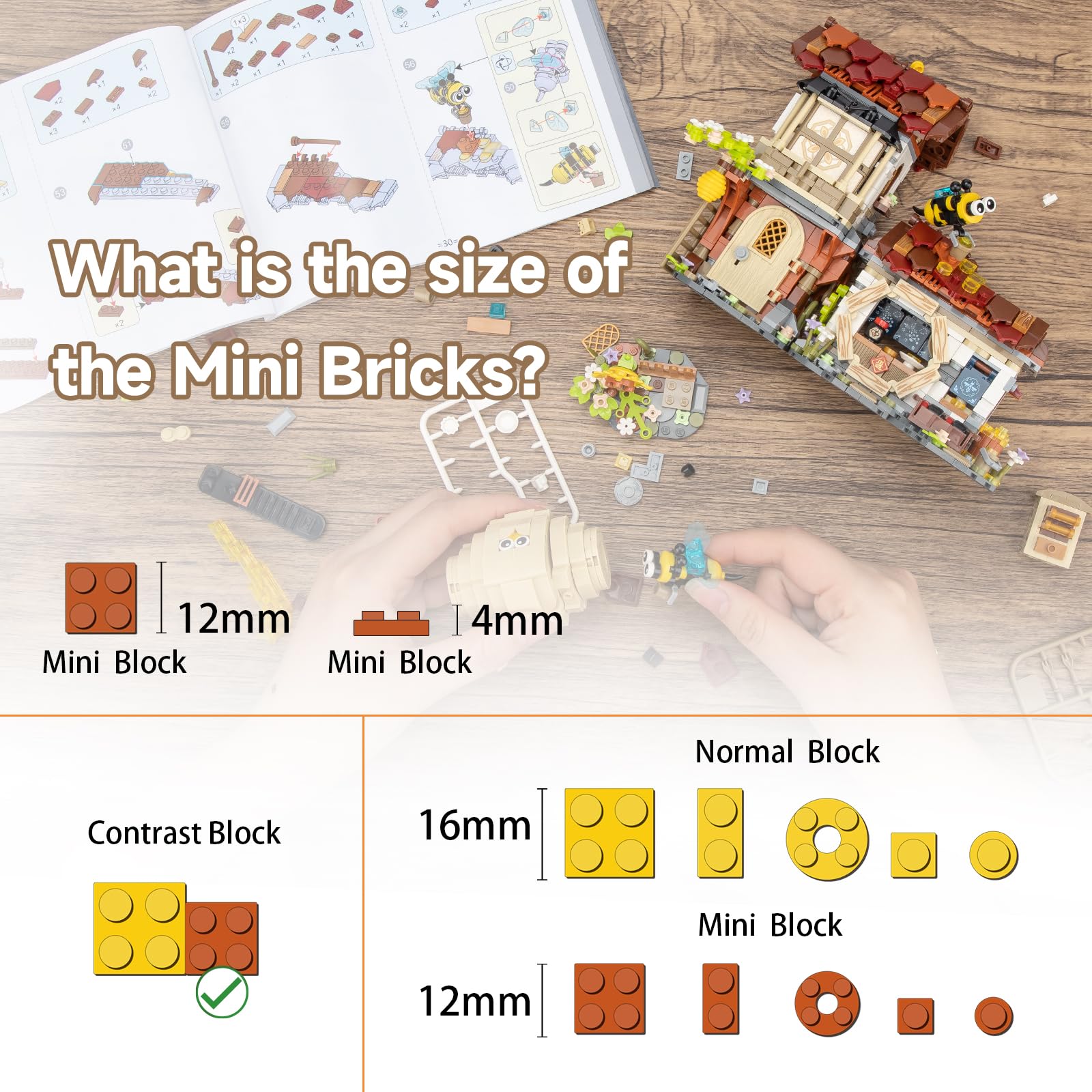 QLT QIAOLETONG Honey Workshop Mini Building Blocks, MOC Creative Building Toys Model Set for 7-9 Years Old Girls Boys, 1242 PCS Simulation Architecture Construction Toy, Gift Idea for Kids Adults