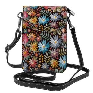 small crossbody bags for women mini cute cell phone purse with credit card slots pu leather crossbody handbag for teen girl colorful flowers