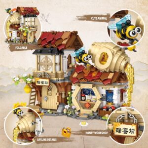 QLT QIAOLETONG Honey Workshop Mini Building Blocks, MOC Creative Building Toys Model Set for 7-9 Years Old Girls Boys, 1242 PCS Simulation Architecture Construction Toy, Gift Idea for Kids Adults