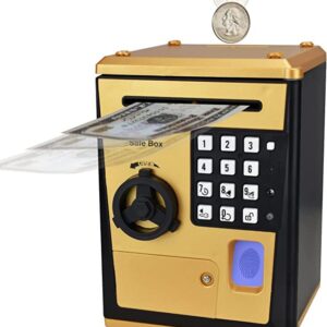 LIKE Toy Piggy Bank Safe Box Fingerprint ATM Bank ATM Machine Money Coin Savings Bank for Kids (Golden)