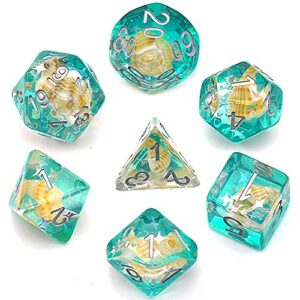 blue ocean seashell dnd resin dice set for dungeons and dragons, d&d, d20, d and d, polyhedral resin dice, dungeons and dragons gifts, accessories