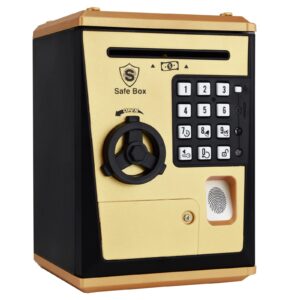 like toy piggy bank safe box fingerprint atm bank atm machine money coin savings bank for kids (golden)