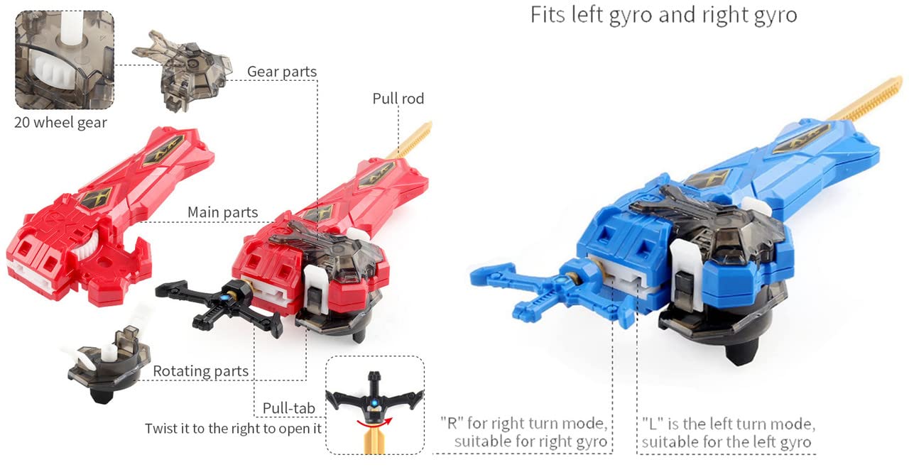 MECHGYRO Metal Fusion Blade Blade Set Bay Burst Sword Launcher LR Gyro DB B-191-2 Prominence Phoenix Tapered Metal Universe-10 Bey Battling Top Toys Left Right Launcher Grip Bay Blades 8-12 Boys' Gift