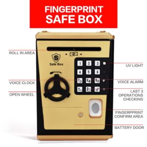 LIKE Toy Piggy Bank Safe Box Fingerprint ATM Bank ATM Machine Money Coin Savings Bank for Kids (Golden)