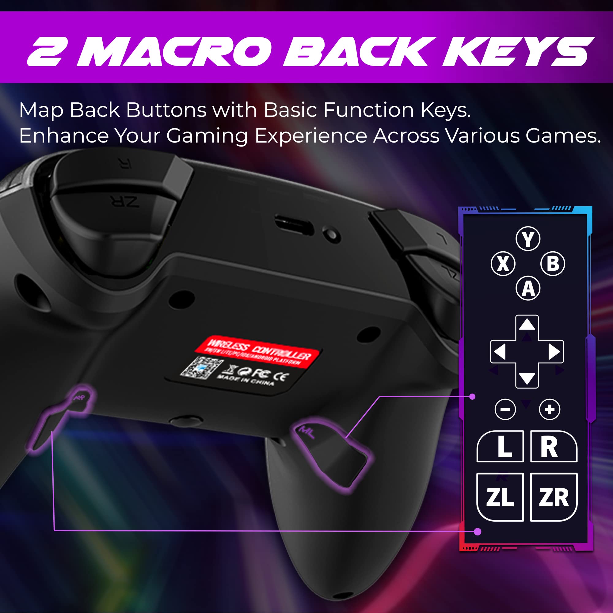 megacom Pro Controller - Wireless Gamepad for Switch, PC (Windows & Steam), Steam Deck – Bluetooth Gaming Controller with 2 Remap Keys, Rechargeable Battery, RGB Breathing Light, Adjustable Vibration