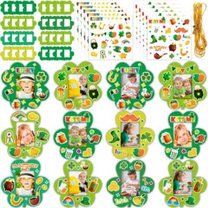 chiazllta 32 packs st. patrick's day picture frame craft kits for kids, ireland diy shamrock craft holiday art favor home class game activities for kindergarten preschool