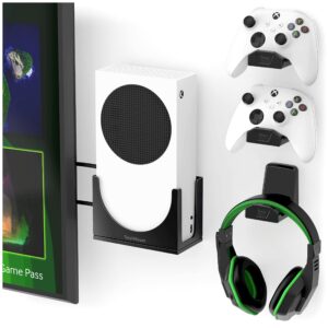 totalmount – wall mount for xbox series s – mounts xbox series s on a wall by your tv (black wall mount and 3 controller holders)