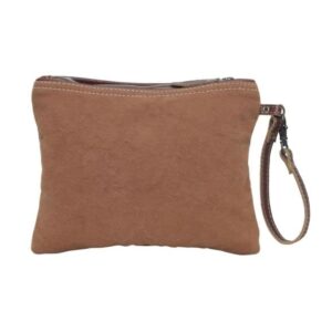 Myra Bag Western Upcycled Pouch Bag for Women - Canvas Hair On Leather Wristlet Handbag Starlit