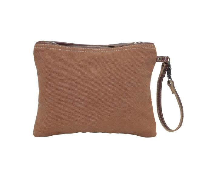 Myra Bag Western Upcycled Pouch Bag for Women - Canvas Hair On Leather Wristlet Handbag Starlit