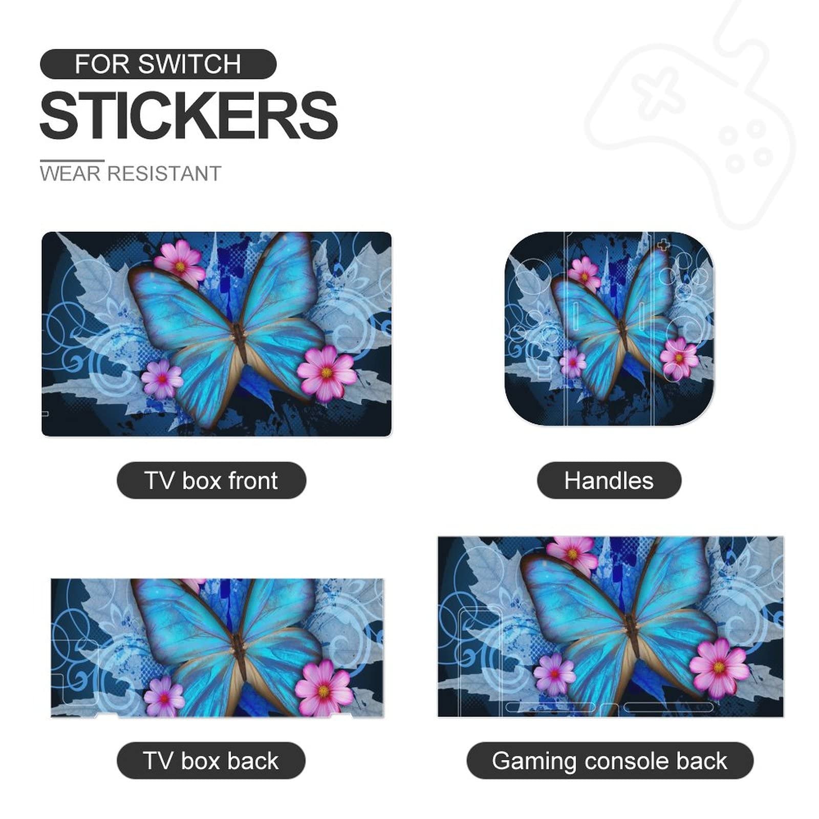 Blue Butterfly Flora Decal Stickers Cover Skin Protective FacePlate for Nintendo Switch for Switch