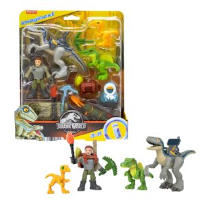 fisher-price imaginext jurassic world dinosaur toys track & trail dino pack play set with owen grady & blue the raptor for ages 3+ years