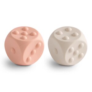 mushie silicone dice press toy | baby sensory play for 10+ months (blush/shifting sand)