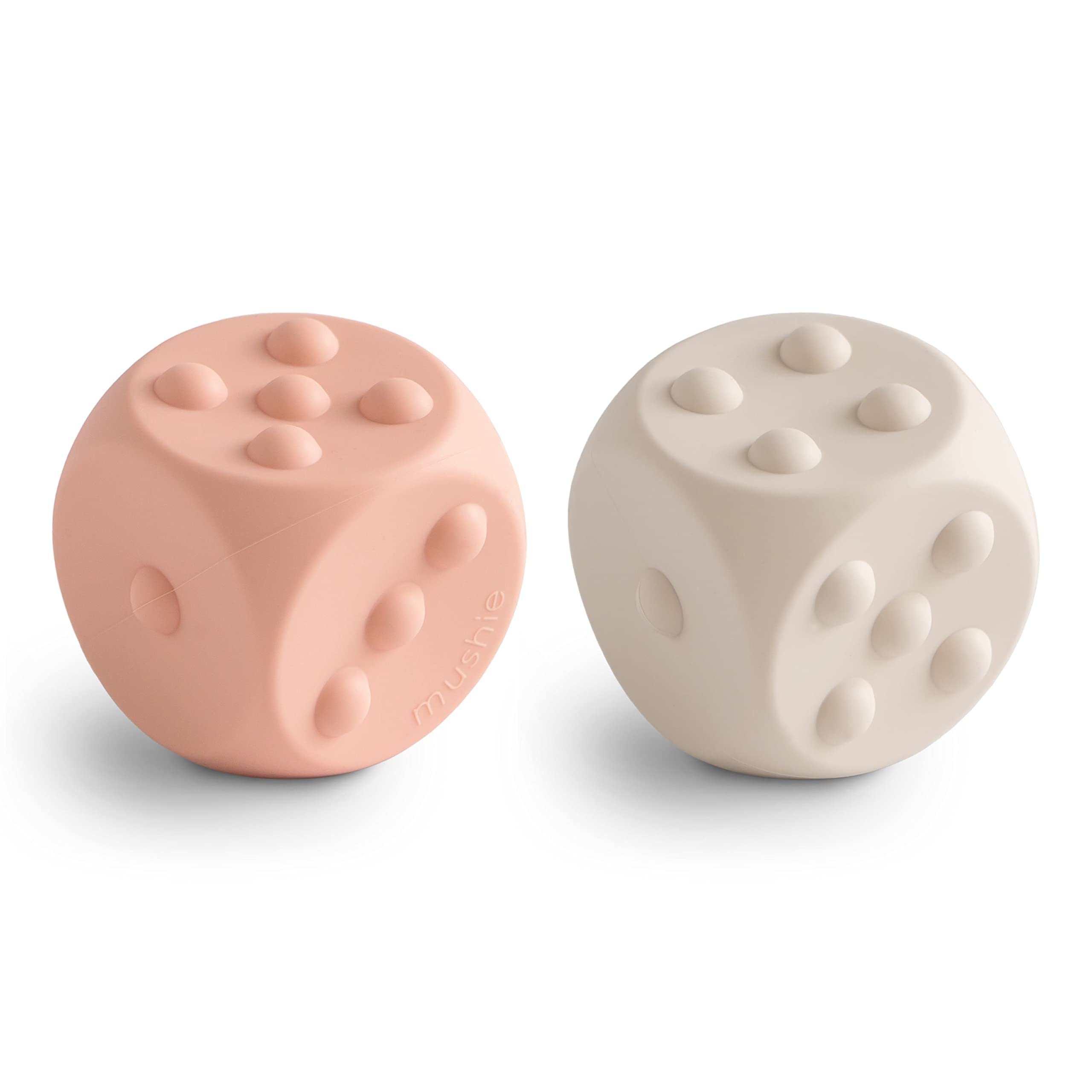 mushie Silicone Dice Press Toy | Baby Sensory Play for 10+ Months (Blush/Shifting Sand)