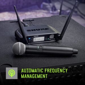 Shure GLXD124R+/85 Dual Band Pro Digital Wireless Microphone System for Church, Karaoke, Vocals - 12-Hour Battery Life, 100 ft Range | Handheld & Lavalier Mics, Single Channel Rack Mount Receiver