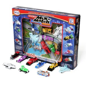 popular playthings micro mix or match vehicles deluxe set of 9 toy cars planes and more