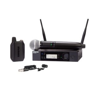 shure glxd124r+/85 dual band pro digital wireless microphone system for church, karaoke, vocals - 12-hour battery life, 100 ft range | handheld & lavalier mics, single channel rack mount receiver