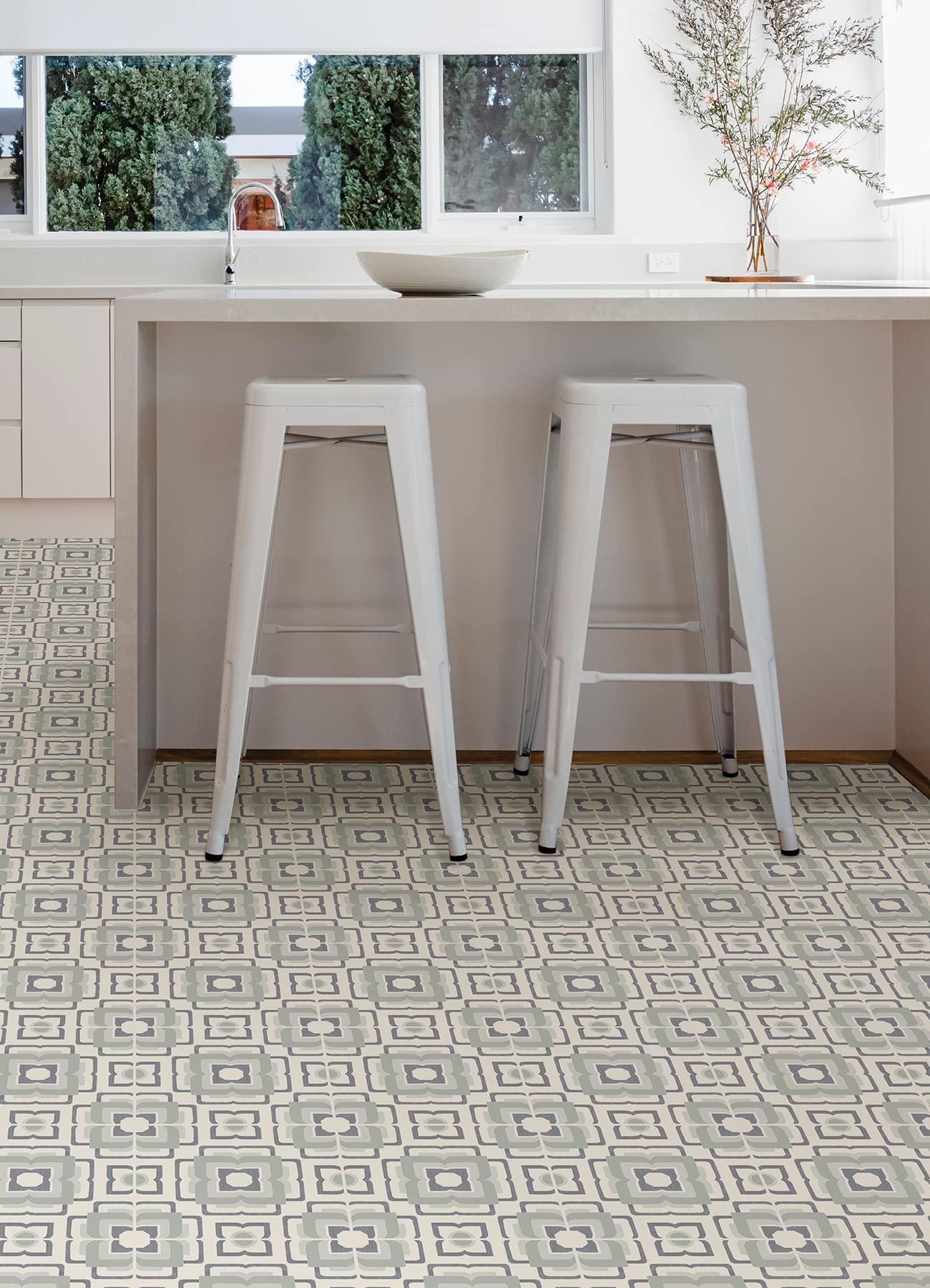 FloorPops 12-in by 12-in Teal Posey Vinyl Peel & Stick Floor Tiles (10 Tiles), (10 sq.ft./carton)