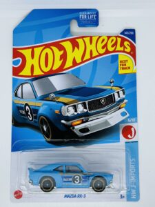 hot wheels - mazda rx-3 - kroger exclusive blue - j-imports 5/10-143/250 ships bubble wrapped in a box