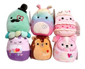 squishmallows kellytoy 2023 valentines squad 5" set of 6 mini plush doll toy (assortment a)