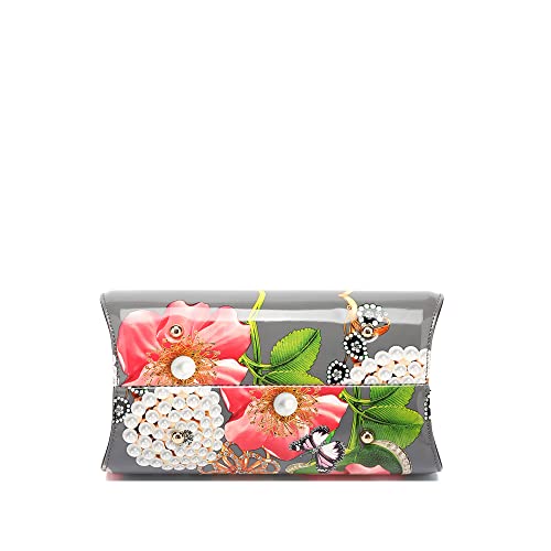 FLORAL FAUX PATENT LEATHER SATCHEL