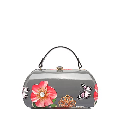 FLORAL FAUX PATENT LEATHER SATCHEL