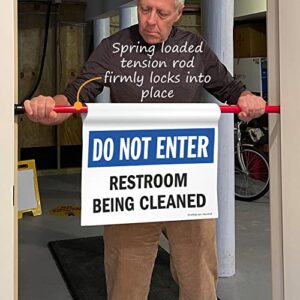 SmartSign "Do Not Enter Restroom Being Cleaned" Hanging Doorway Barricade Sign, Spring-loaded Adjustable Twist-To-Tighten Aluminum Pole & 11.25" x 18" Vinyl Sign Kit, USA-Made