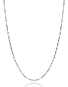 miabella italian 925 sterling silver solid 2mm round box chain necklace for women men, made in italy (sterling silver, length 18 inches (women's average length))