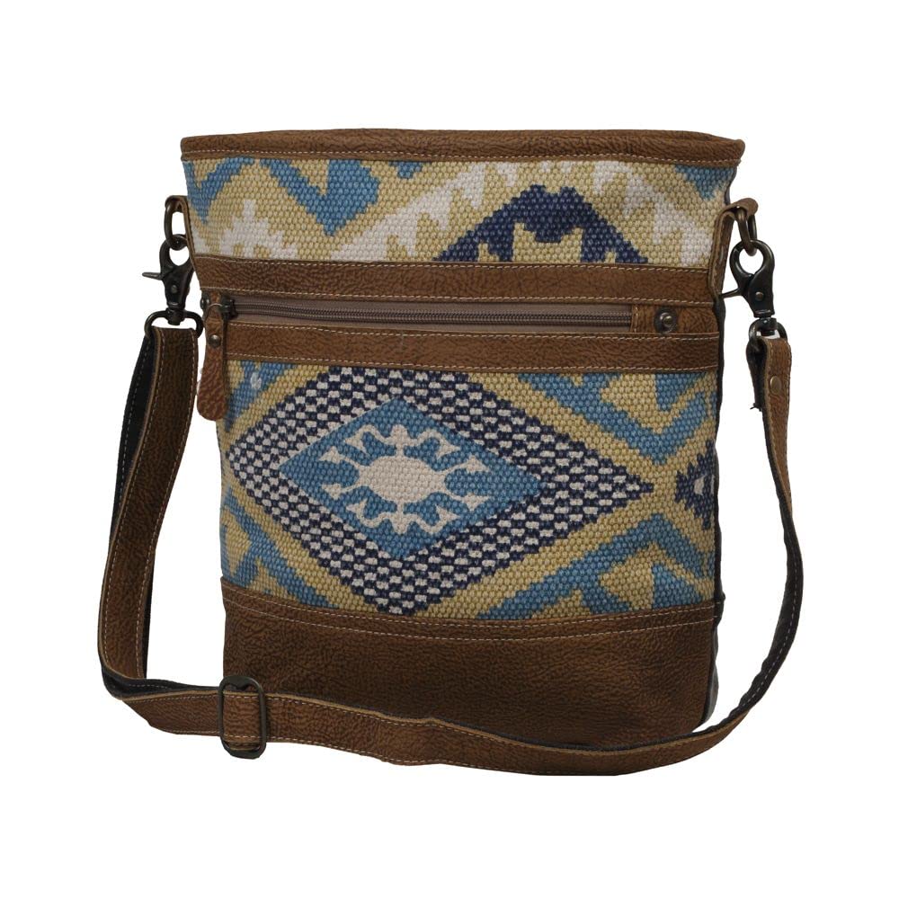 Myra Bag Western Leather Shoulder Bag for Women - Upcycled Canvas Crossbody Bag Indigo Craft