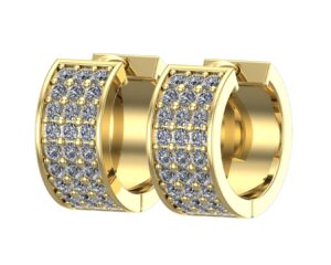 1 carat 14k yellow gold 3 rows pave set cuff huggie diamond earrings premium collection (h-i color)