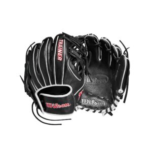 wilson 27.5” infield pancake training baseball glove - right hand throw, black/red