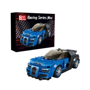 block builder bugatti racing car building block set (237 pieces). racing car building blocks for kids and adults (blue)