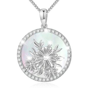 agvana sterling silver april birth flower daisy pendant necklace for women mother of pearl jewelry anniversary birthday gifts for women mom wife her