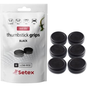 setex gecko grip, thumbstick grip covers, for playstation ps5, ps4, xbox one, switch pro, steam deck, anti-slip microstructured analog stick thumb grips, (3 pair) black, grip covers only