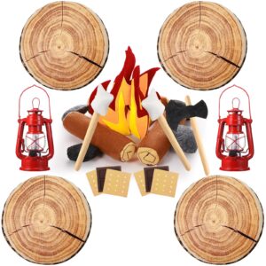 26 pcs pretend camping play set fake campfire felt toys wood patten throw pillow cushion red led hurricane lantern for adults kids learning preschool boys girls gifts