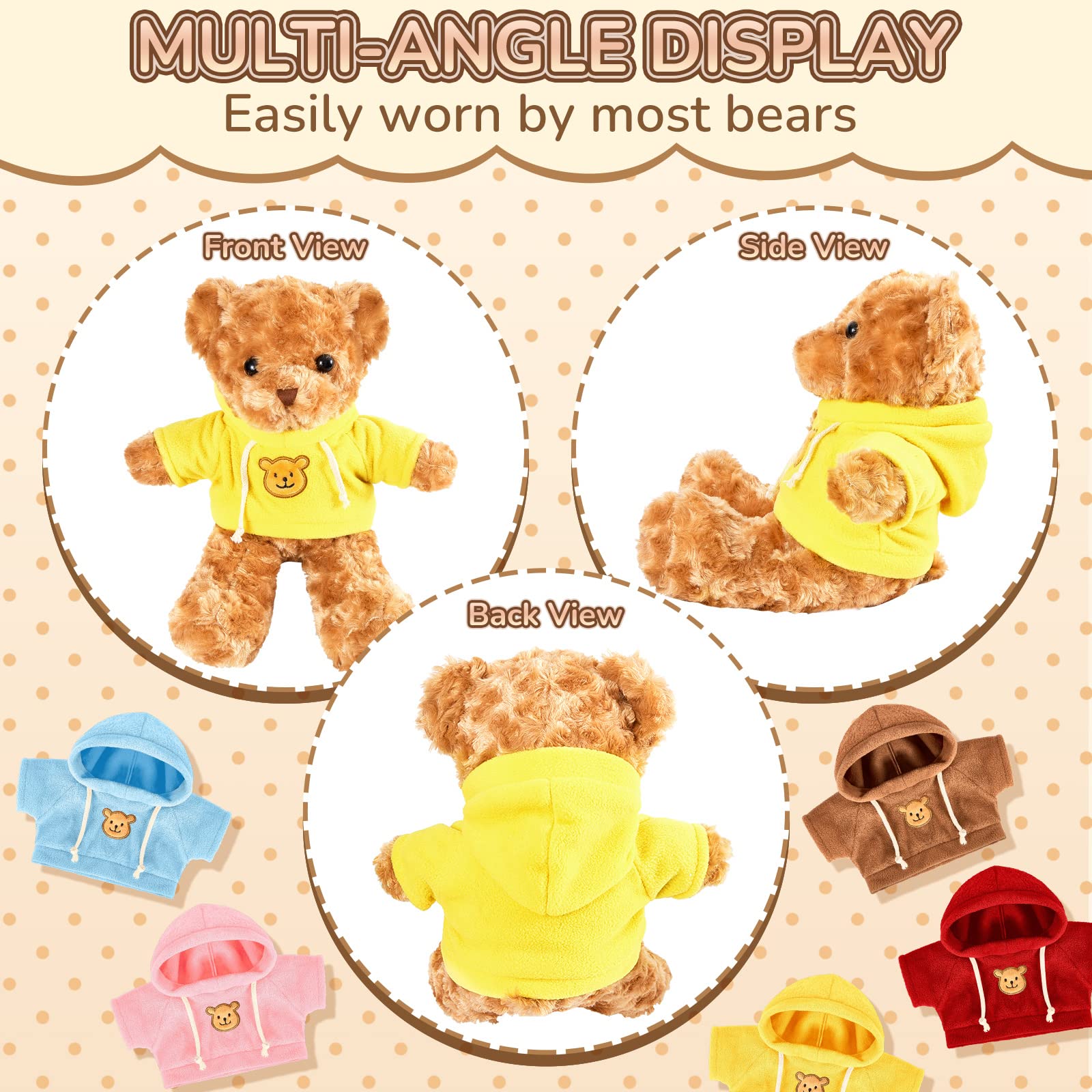 Junkin 5 Pcs Bear Clothes Tee Bear Hoodie Fit 14-18 Inches Bears Sublimation Stuffed Animal Clothes Cute Tiny Clothes DIY Bear Toy Make Your Own Plush Doll Clothes