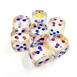 gfday 24mm jumbo dice with colored dots, 6-sided transparent dice, fun six-sided gaming dice for farkle, ten thousand, cho-han and other dice games (set of 6)