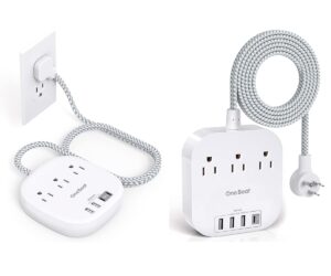 usb c power strip, 3 outlet multi plug outlet extender, 5 ft extension cord with multiple outlet with no surge protection