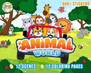 animal world sticker book (600+ animal stickers for kids & 12 coloring pages) by doodou - side by side sticker activity book - fun sticker books - great for boys & girls ages 2-4 4-8 or 8-10