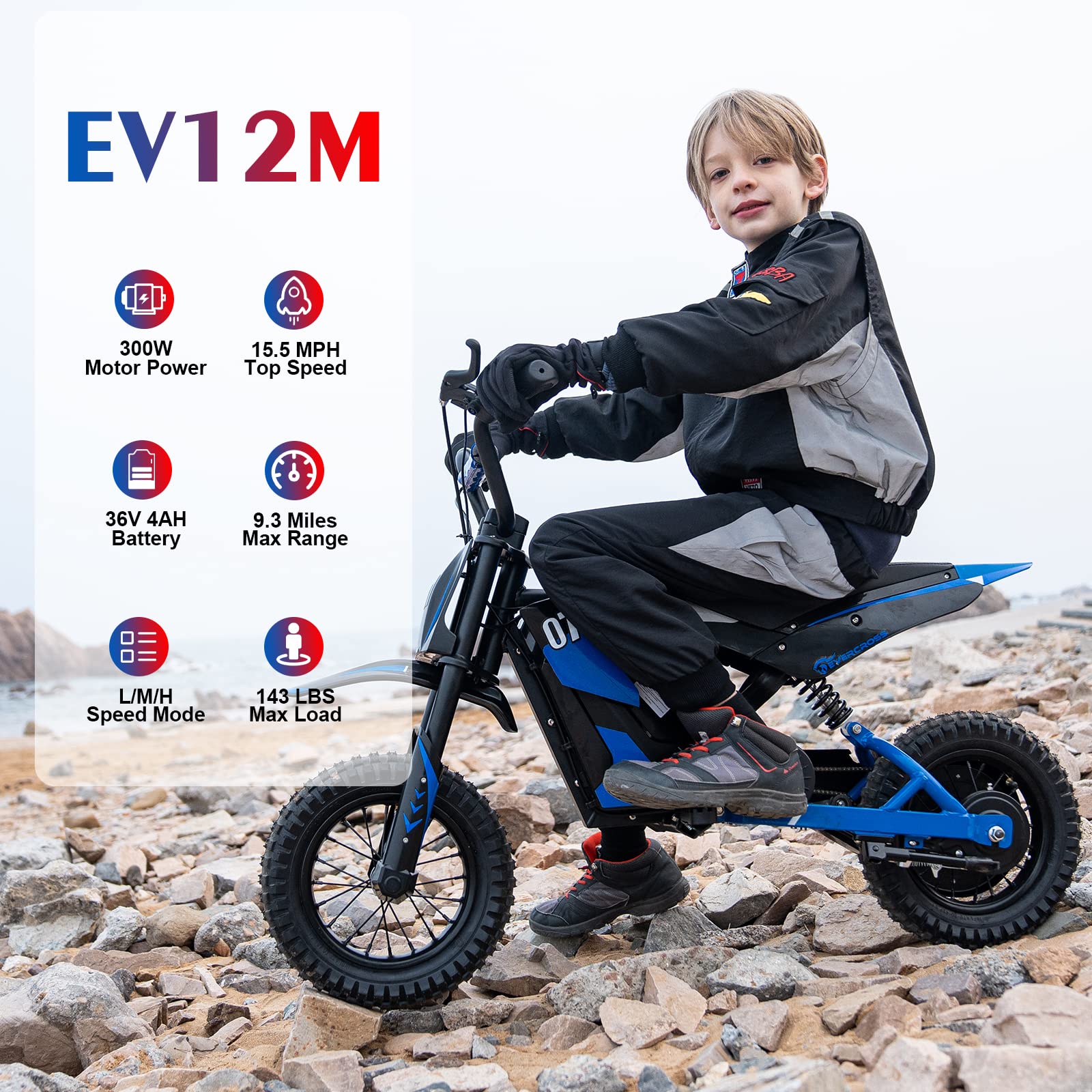 EVERCROSS EV12M Electric Motorcycle,300W Electric Motorcycle,15.5MPH & 9.3 Miles Long-Range,3-Speed Modes Motorcycle