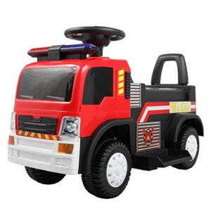 tobbi electric ride on fire truck toy for indoor/outdoor with flashing lights, siren, fire fighter sounds effects, music and horn, 6 volt fire truck to drive for toddlers 1.5-5 years old, bright red